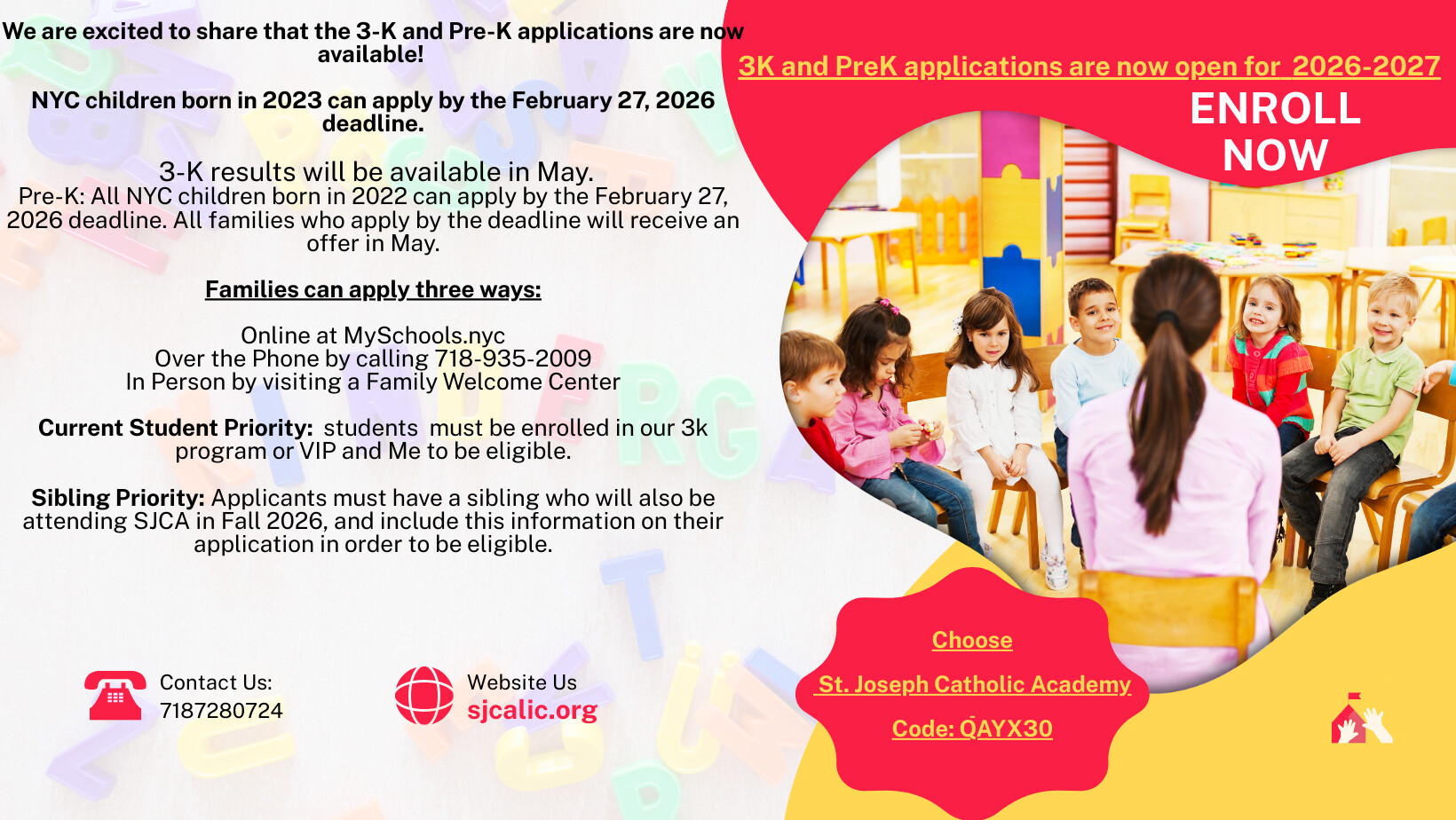 3-K and Pre-K Applications Now Available | St. Joseph Catholic Academy